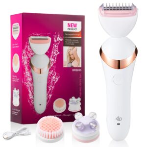 electric razors for women, 3 in 1 women shaver for underarms face legs arms and bikini, rechargeable waterproof bikini trimmer for women with cleasing brush and massager wet & dry shaving painless