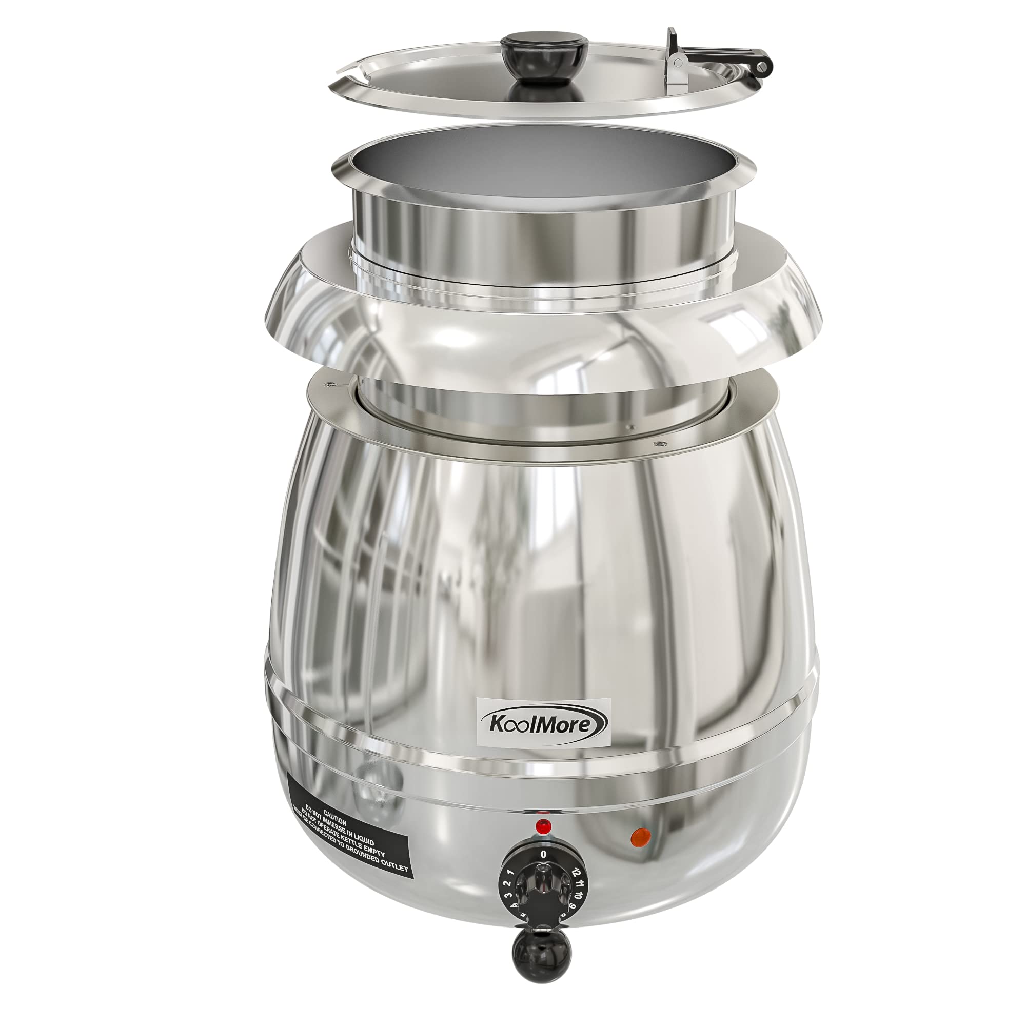 KoolMore Commercial Soup Kettle Warmer with Hinged Lid and Removable Stainless-Steel Pot Insert for Buffet, Restaurant, Party, Event, and Catering, Large 2.5 Gallon, Electric [Silver] (SK-SS-3G)