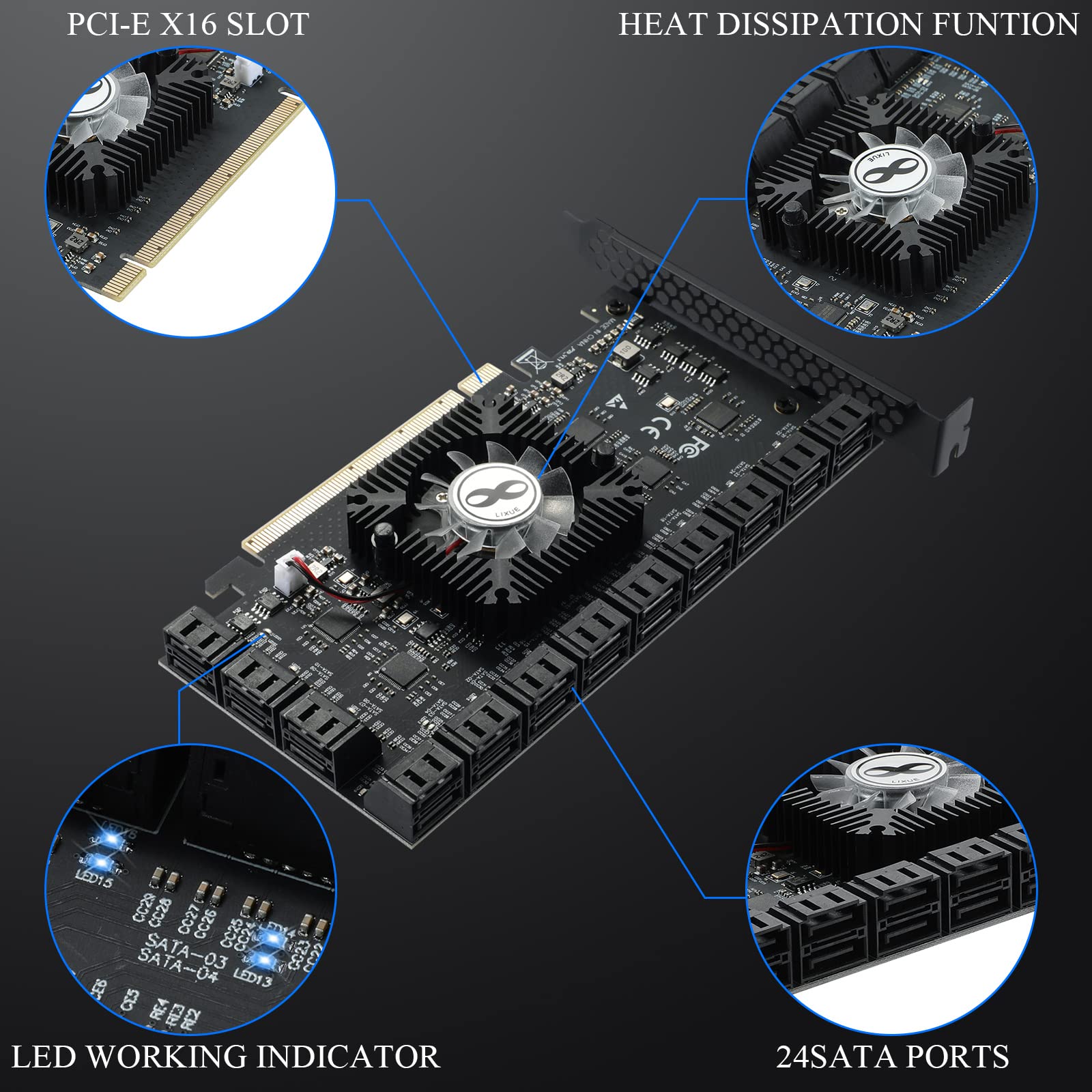 BEYIMEI PCIE 16X SATA Card 24 Ports, 6 Gbit/s SATA 3.0 PCIe Card, PCIe to SATA Controller Expansion Card (6 ASM1064 + 1 ASM1812)