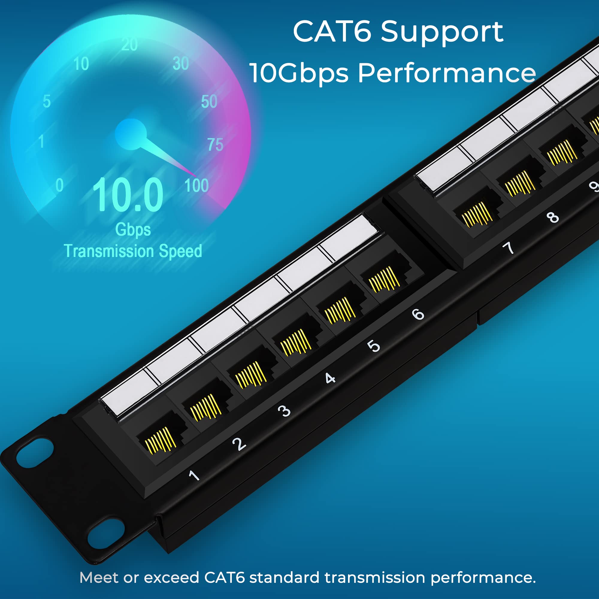 Rapink Patch Panel 24 Port Cat6 10G Support, Network Patch Panel UTP 19-Inch, Wallmount or Rackmount 1U Ethernet Patch Panel Punch Down Block for Cat6, Cat5e, Cat5 Cabling