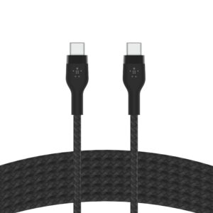 belkin boostcharge pro flex braided usb-c to usb-c cable (3m/10ft), usb-if certified power delivery pd fast charging cable for iphone 16 series, macbook pro, ipad pro, galaxy s23, s22, & more - black