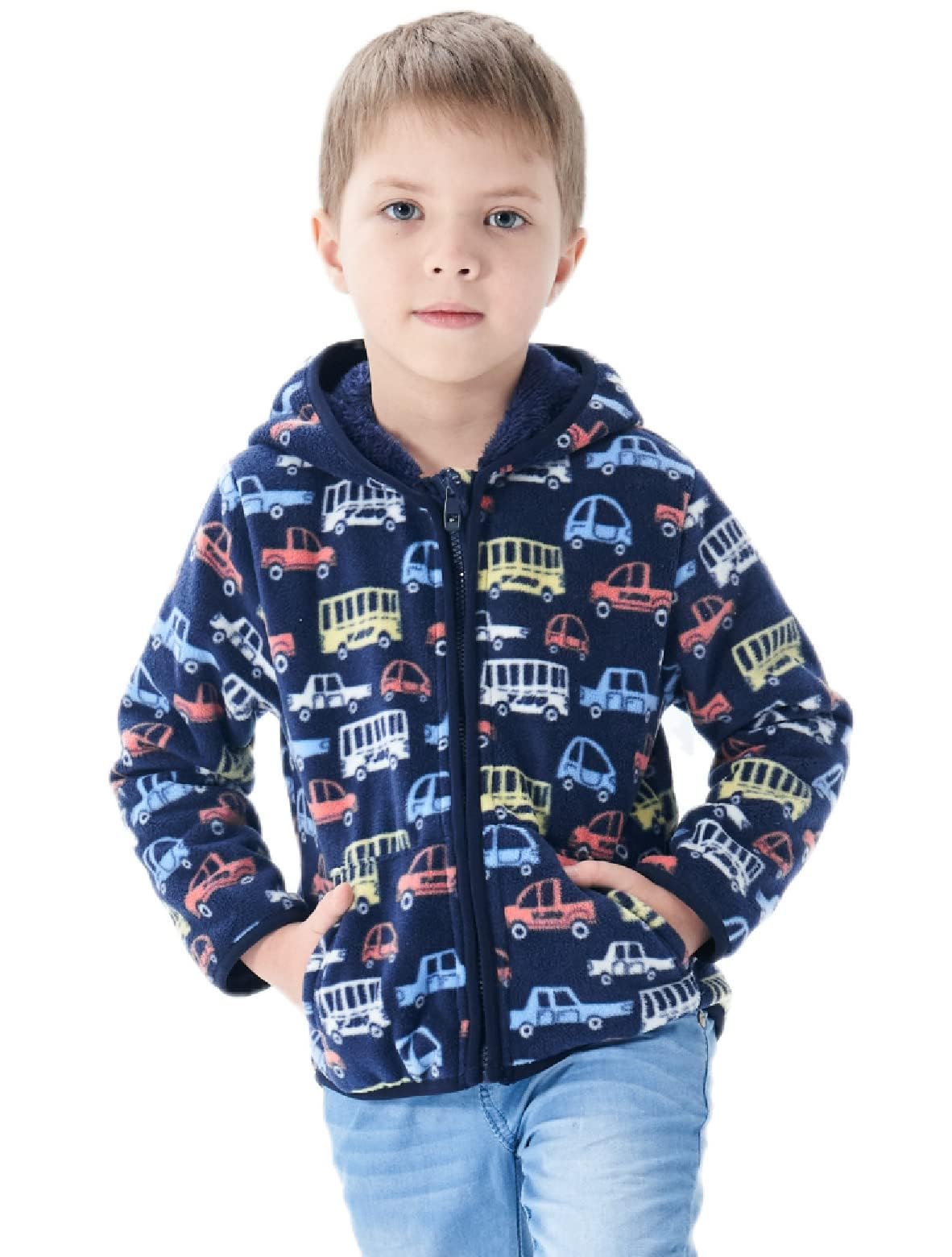 Toddler Baby Fleece Jacket Hooded Kids Boys Girls Autumn Winter Long Sleeve Thick Warm Outerwear 2-6 Years (5T, Blue)