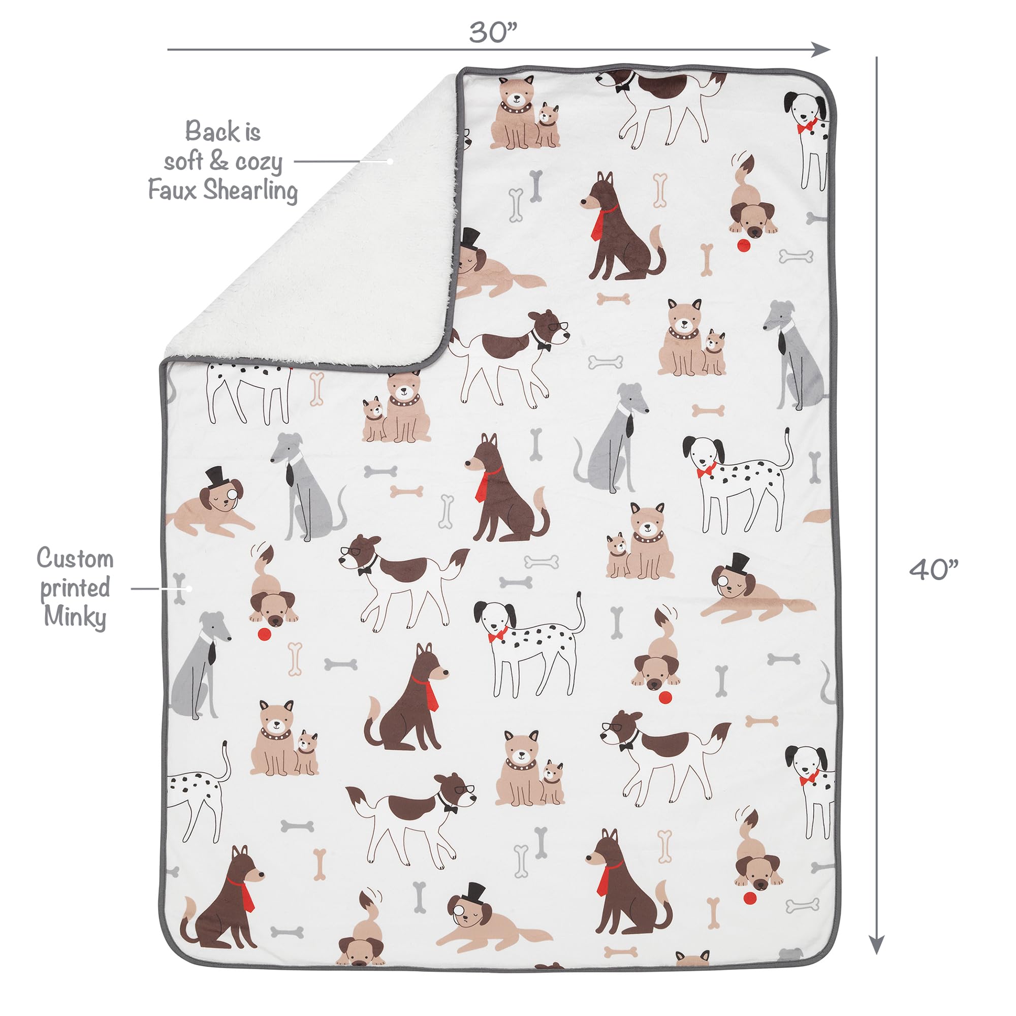 Lambs & Ivy Bow Wow Baby Blanket - Gray, Animals, Puppy