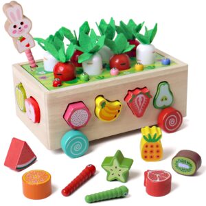 shierdu montessori toys for 1 and 2 year old, multifunctional orchard toy car, size sorting and counting puzzle game, carrots harvest developmental gifts for boys and girls