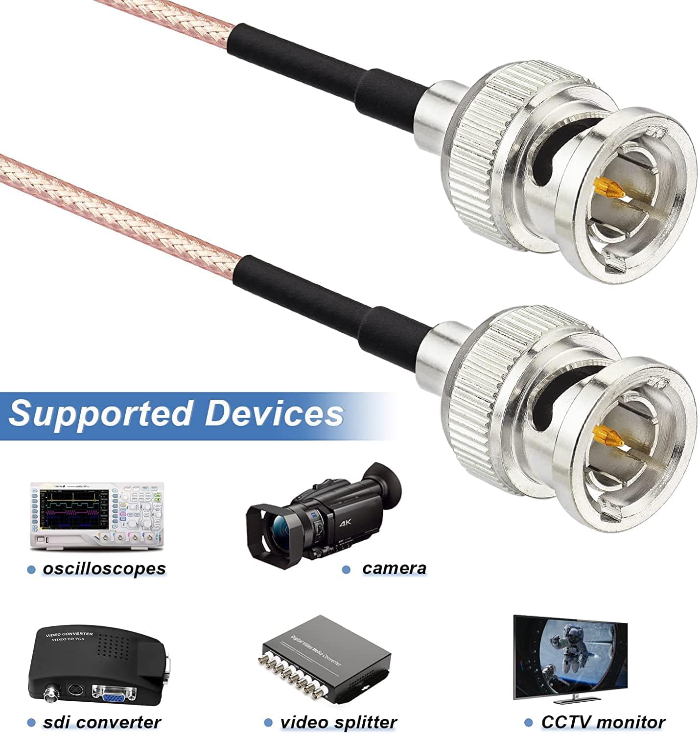 Superbat 3G/HD SDI Cable BNC Cable(10ft 75ohm) for Cameras and Converter Video Equipment，Supports HD-SDI/3G-SDI/4K/8K，SDI Video Cable (Straight,1Pcs)