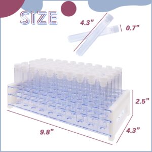 50 Pcs Clear Plastic Test Tubes with Rack,16 x 100mm(10ml) Tube with Caps and 50 Holes Tubes Rack for Scientific Experiments,Beads Liquid Storage Containers,Scientific Theme Party Decorations