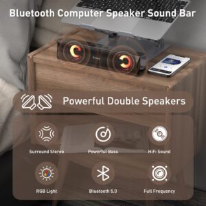 Bobtot Computer Speakers Bluetooth Desktop Soundbar - HiFi Stereo Audio RGB Gaming Mini Subwoofer Wired USB Power Desk Monitor Laptop PC External Speaker USB Speakers Multimedia Sound Bar for Phones