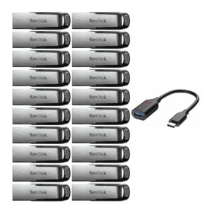 sandisk 32gb ultra flair usb 3.0 flash drive (20-pack) bundle with usb-c to usb-a adapter c android smartphones (21 items)