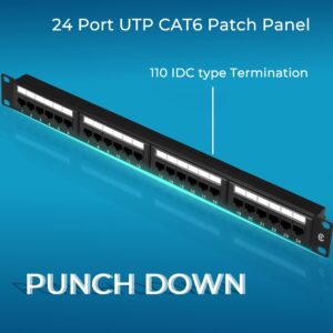 Rapink Patch Panel 24 Port Cat6 10G Support, Network Patch Panel UTP 19-Inch, Wallmount or Rackmount 1U Ethernet Patch Panel Punch Down Block for Cat6, Cat5e, Cat5 Cabling