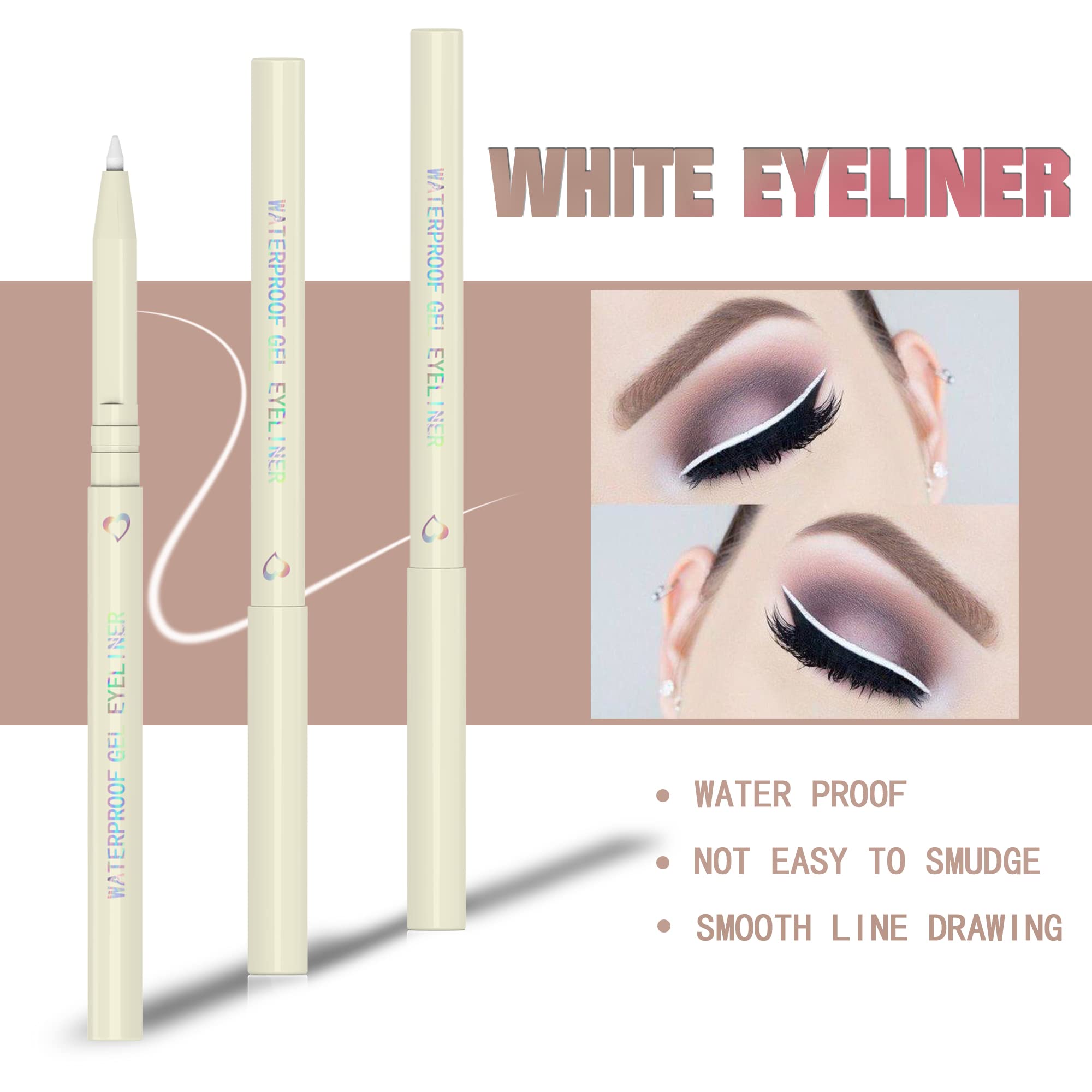 KAIQIKAIXI 5 White Eyeliner Pen, Eyebrow Pen,Eye Shadow Pencil, Lip Line Pen, Eyelid Pad, Pencil Makeup Set Tool