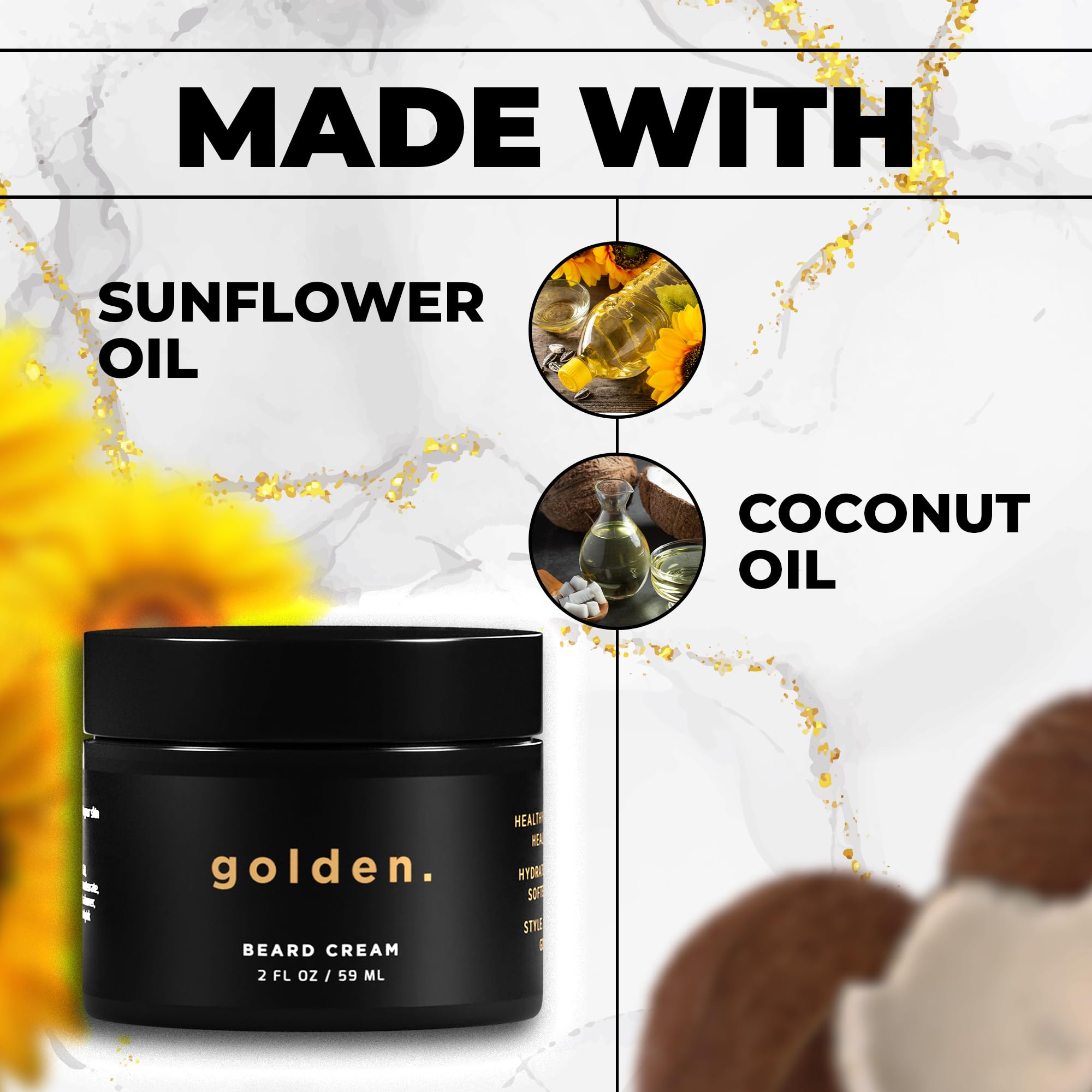 Golden Grooming Beard Oil & Balm Bundle for Men – Natural Growth Kit with Shea Butter – Tame, Moisturize & Style Your Beard (Beard Cream 2 fl oz)