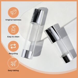 longway 1.7oz/50ml Airless Pump Bottles Silver Airless Cosmetic Cream Pump Bottle Travel Size Dispenser Refillable Containers（Pack of 6）