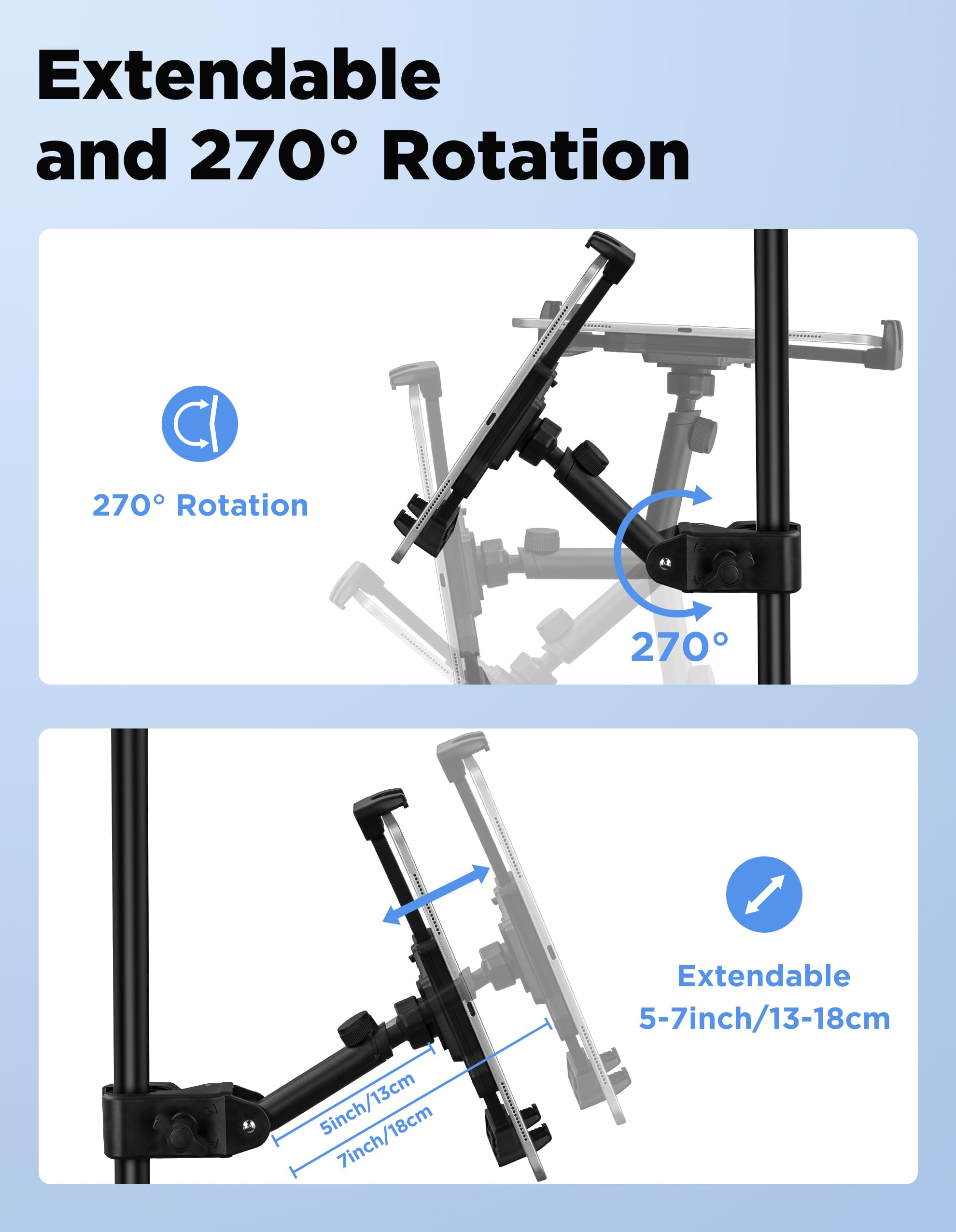 LZSIG Updated Tablet Mount Holder for Mic Stand, Adjustable Microphone Music Stand iPad iPhone Holder Stand, Compatible with Kindle, Android, All 4.7 to 13.5-inch Tablets & Smartphones (L)