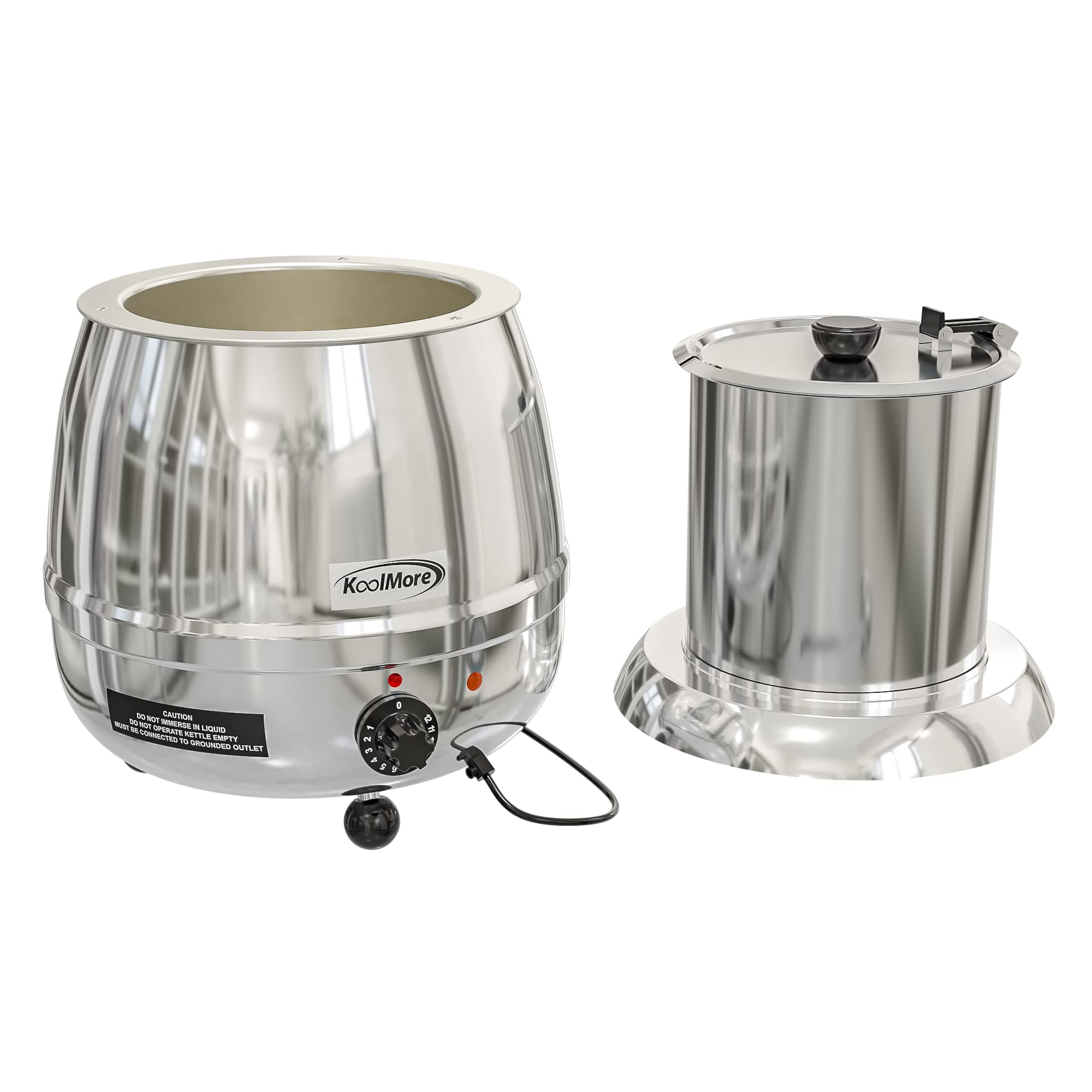 KoolMore Commercial Soup Kettle Warmer with Hinged Lid and Removable Stainless-Steel Pot Insert for Buffet, Restaurant, Party, Event, and Catering, Large 2.5 Gallon, Electric [Silver] (SK-SS-3G)