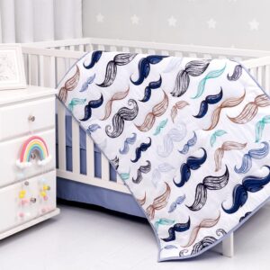 noisy mouse - boho little man mustache, premium, 100% organic cotton 4-piece baby boy nursery bedding crib set | baby comforter | 2 x fitted crib sheets | crib skirt (white, teal, black, brown, blue)