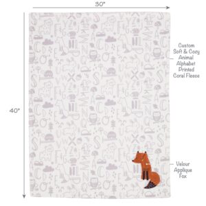 Bedtime Originals Animal Alphabet Gray/White Fox Appliqued Fleece Baby Blanket