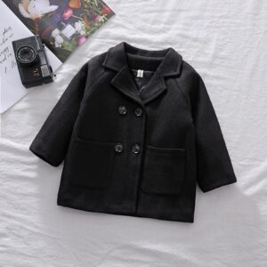 Karuedoo Kids Baby Girl Boy Lapel Double Breasted Wool Blend Pea Coat Outwear Warm Winter Trench Coats Overcoat Jacket (Black, 3-4T)