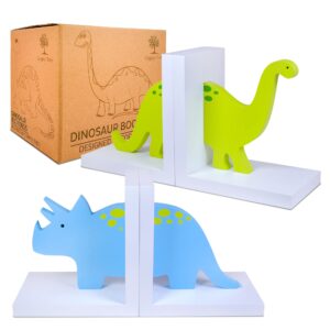 copper tree - kids bookends - 2 sets of dinosaur bookends – children book holders for shelves – wooden dinosaur shelf decor – large wooden book stopper for nursery, kids and boys room