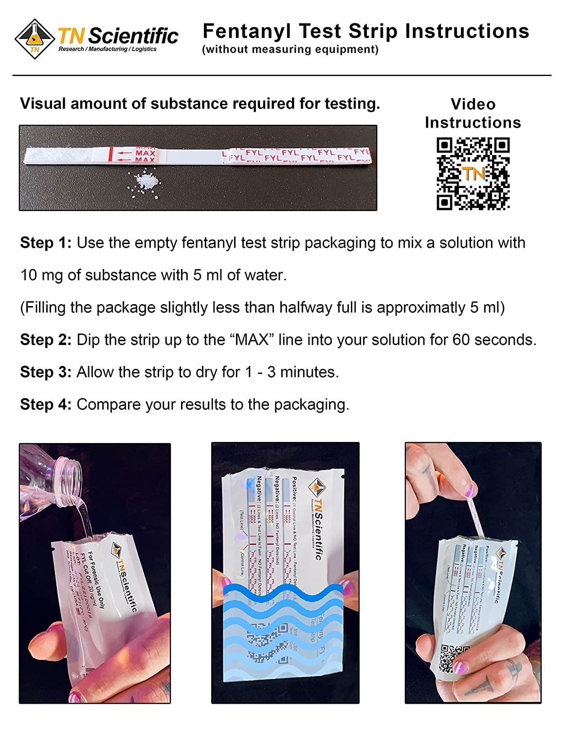 TN Scientific - Fentanyl Drug Test Strip [10 Pack] - Powder, Liquid, & Urinalysis Testing Forensic Kit