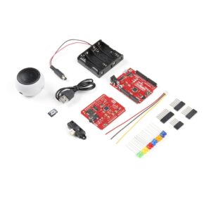 sparkfun proximity sensing kit - includes sparkfun redboard qwiic infrared proximity sensor hamburger speaker sparkfun mp3 shield led rainbow pack 4x aa battery holder microsd card and more