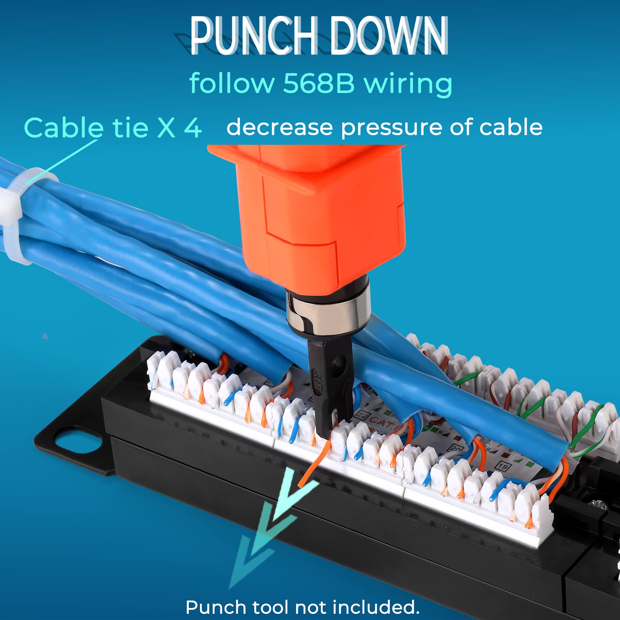 Rapink Patch Panel 24 Port Cat6 10G Support, Network Patch Panel UTP 19-Inch, Wallmount or Rackmount 1U Ethernet Patch Panel Punch Down Block for Cat6, Cat5e, Cat5 Cabling