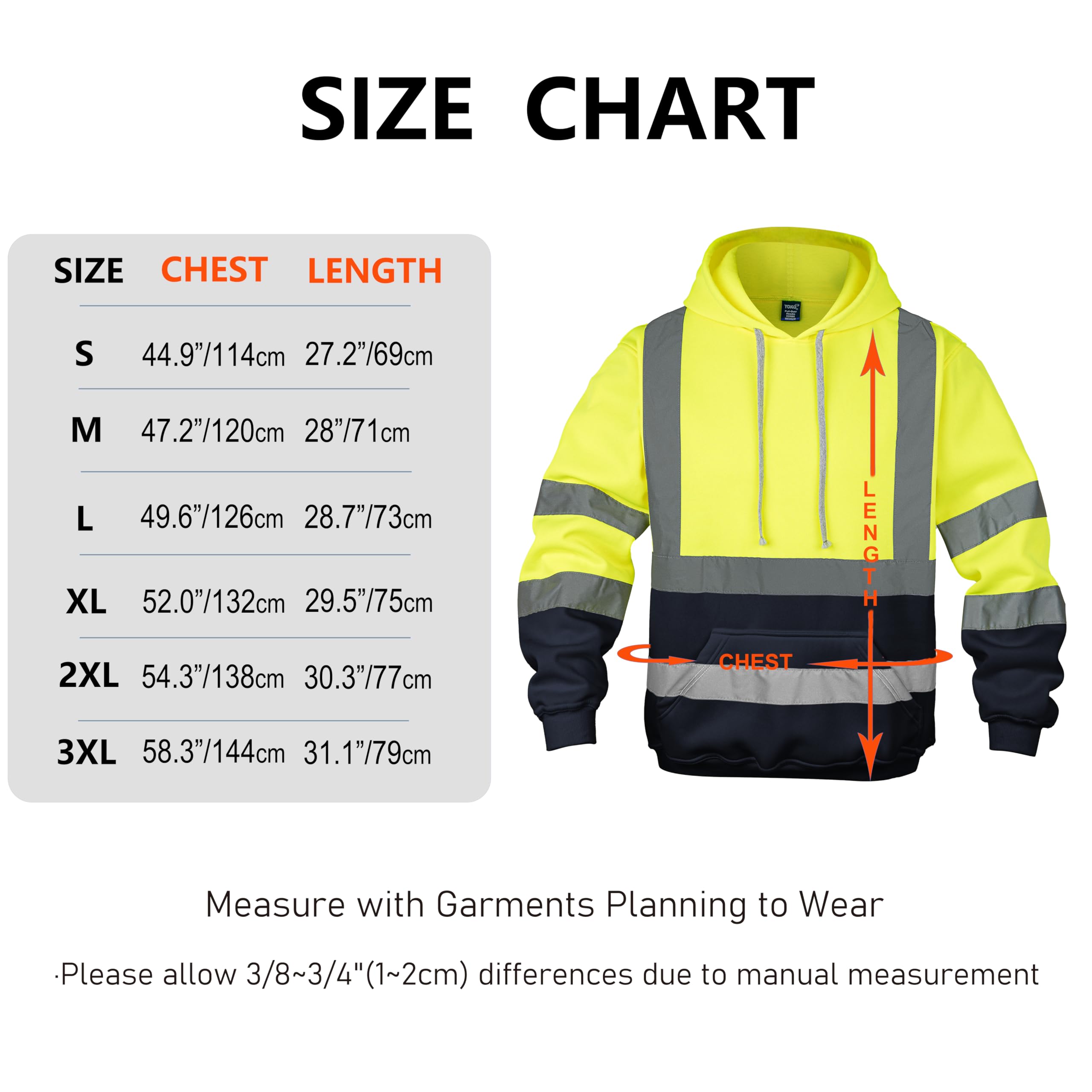 wefeyuv Safety Hi Vis ANSI Class 3 Safety Sweatshirt for Men Reflective Yellow/Navy XL