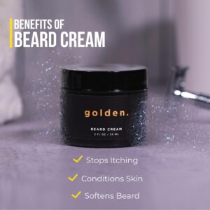 Golden Grooming Beard Oil & Balm Bundle for Men – Natural Growth Kit with Shea Butter – Tame, Moisturize & Style Your Beard (Beard Cream 2 fl oz)