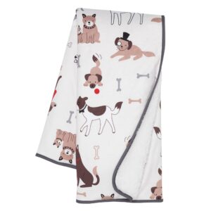 lambs & ivy bow wow baby blanket - gray, animals, puppy