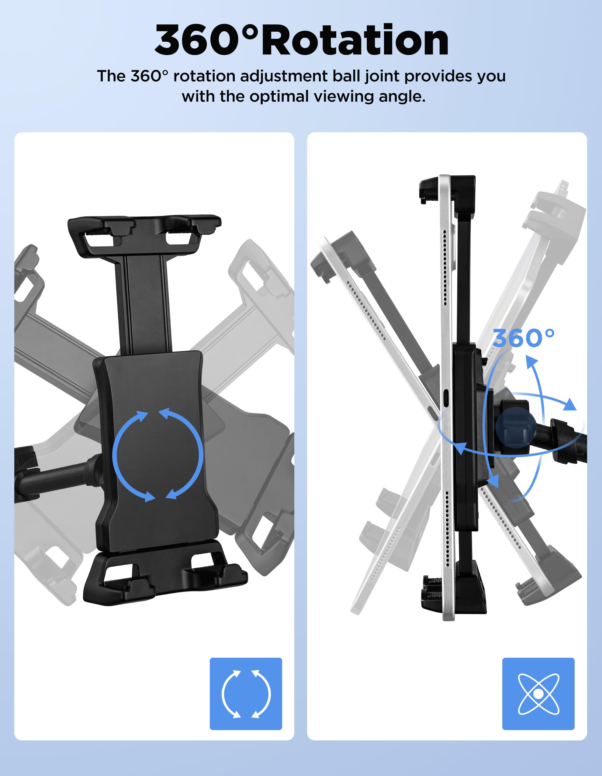 LZSIG Updated Tablet Mount Holder for Mic Stand, Adjustable Microphone Music Stand iPad iPhone Holder Stand, Compatible with Kindle, Android, All 4.7 to 13.5-inch Tablets & Smartphones (L)