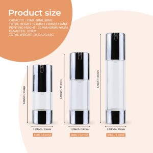 longway 1.7oz/50ml Airless Pump Bottles Silver Airless Cosmetic Cream Pump Bottle Travel Size Dispenser Refillable Containers（Pack of 6）