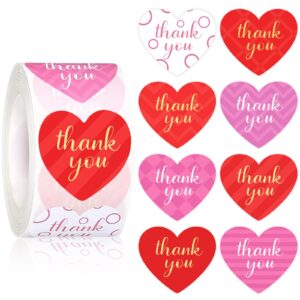 500 pcs heart shape thank you label stickers funky heart stickers roll adhesive thank you gift tag love decorative sticker for valentine's day envelope greeting card wedding party, 8 styles