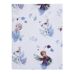 Disney Frozen 2 Nature is Magical Purple, Blue and White 4 Piece Toddler Bed Set - Comforter, Fitted Bottom Sheet, Flat Top Sheet, Reversible Pillowcase