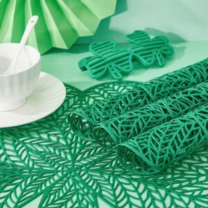 6 Pieces St. Patrick's Day Shamrock Placemat Green PVC Table Place Mat Non Slip Heat Resistant St Patrick's Day Placemats for Dining Kitchen Table Home Decoration, 16.5 Inch