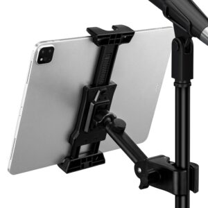 lzsig updated tablet mount holder for mic stand, adjustable microphone music stand ipad iphone holder stand, compatible with kindle, android, all 4.7 to 13.5-inch tablets & smartphones (l)