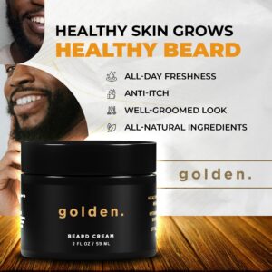 Golden Grooming Beard Oil & Balm Bundle for Men – Natural Growth Kit with Shea Butter – Tame, Moisturize & Style Your Beard (Beard Cream 2 fl oz)