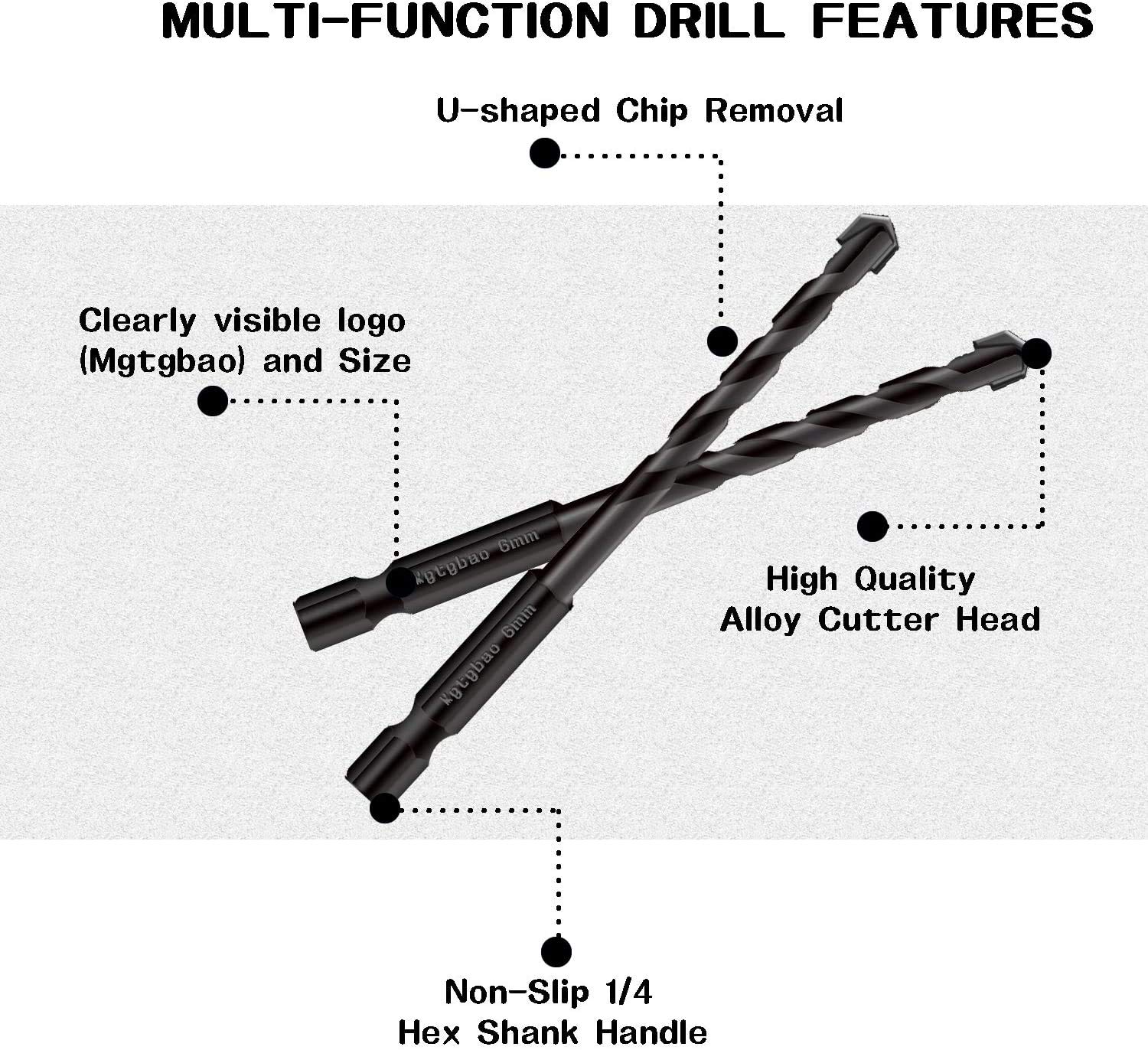 10PC 5MM Black Concrete Drill Bit Set, Mgtgbao Masonry Drill Bits for Tile,Brick, Plastic and Wood,Tungsten Carbide Tip Best for Wall Mirror and Ceramic Tile on Concrete and Brick Wall