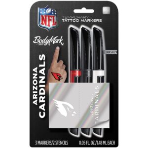 bic bodymark, temporary tattoo marker, nfl series, arizona cardinals, skin safe, brush tip, assorted colors, 3-pack with stencils