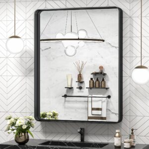 tokeshimi 30 x 36 inch black bathroom mirror for wall vanity mirror with non-rusting aluminum alloy metal frame rounded corner for modern farmhouse home decor (horizontal/vertical)