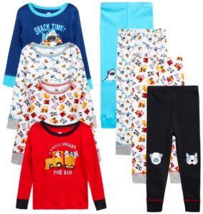 only boys babytoddler pajama set - 8 piece snug fit shirt and sleepwear joggers (size 2t-4t), size 2t, red trainsblue shark