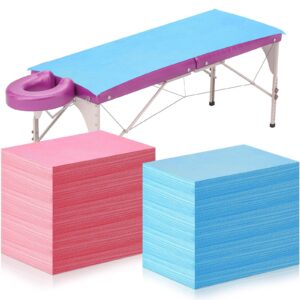 60 pieces massage table cover disposable sheets for massage table waterproof disposable bed sheets oil proof for spas beauty salons lash bed, 31.5 x 70.1 inch (pink, blue)