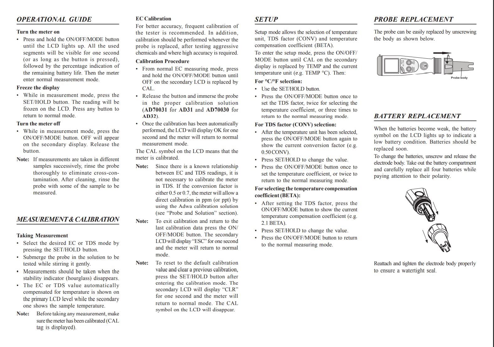 ADWA AD31 Waterproof Pocket EC/TDS and Temperature Meter