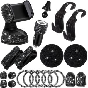 tallew 20 pcs bling car accessories for women, rhinestone car accessories set, bling car phone holder mount, bling dual usb car adapter, bling car, bling glasses holders(black)