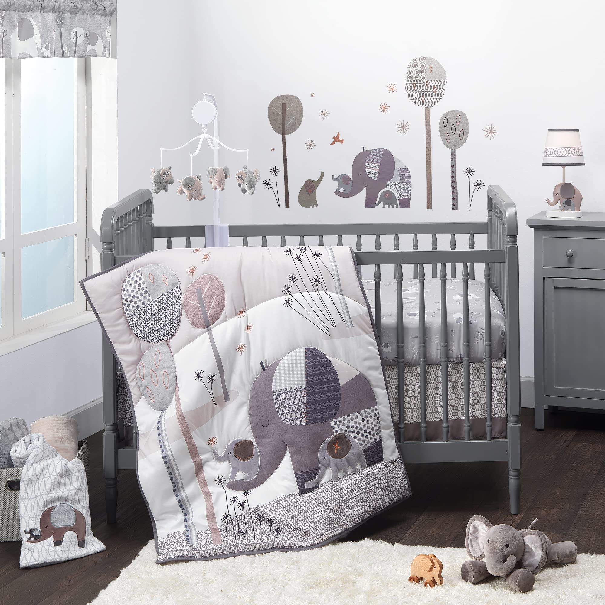 Bedtime Originals Elephant Love Gray/White Baby/Toddler Polyester Fitted Crib Sheet