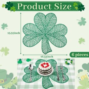 6 Pieces St. Patrick's Day Shamrock Placemat Green PVC Table Place Mat Non Slip Heat Resistant St Patrick's Day Placemats for Dining Kitchen Table Home Decoration, 16.5 Inch