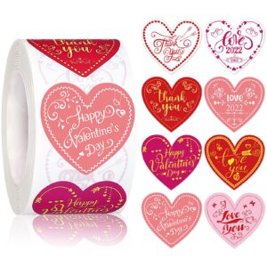 500 pieces happy valentine's day stickers heart shaped stickers thank you labels 1.5 inch colorful candy heart love stickers for wedding birthday party anniversaries decorations, 8 designs