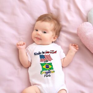 Made in The USA with Brazilian Parts Baby Bodysuit, Half American Half Brazilian Infant Outfit, National Flag Newborn Jumpsuit White