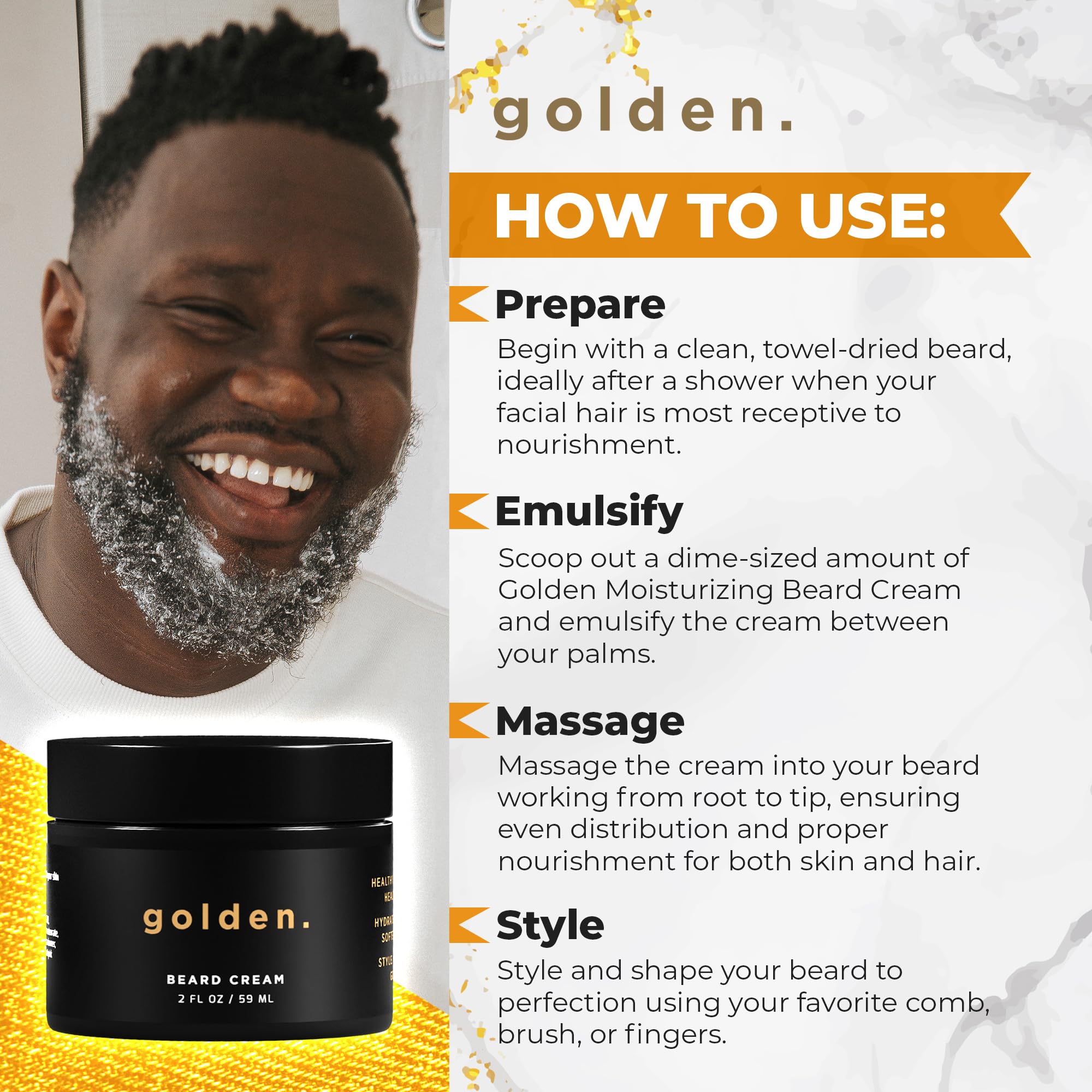 Golden Grooming Beard Oil & Balm Bundle for Men – Natural Growth Kit with Shea Butter – Tame, Moisturize & Style Your Beard (Beard Cream 2 fl oz)