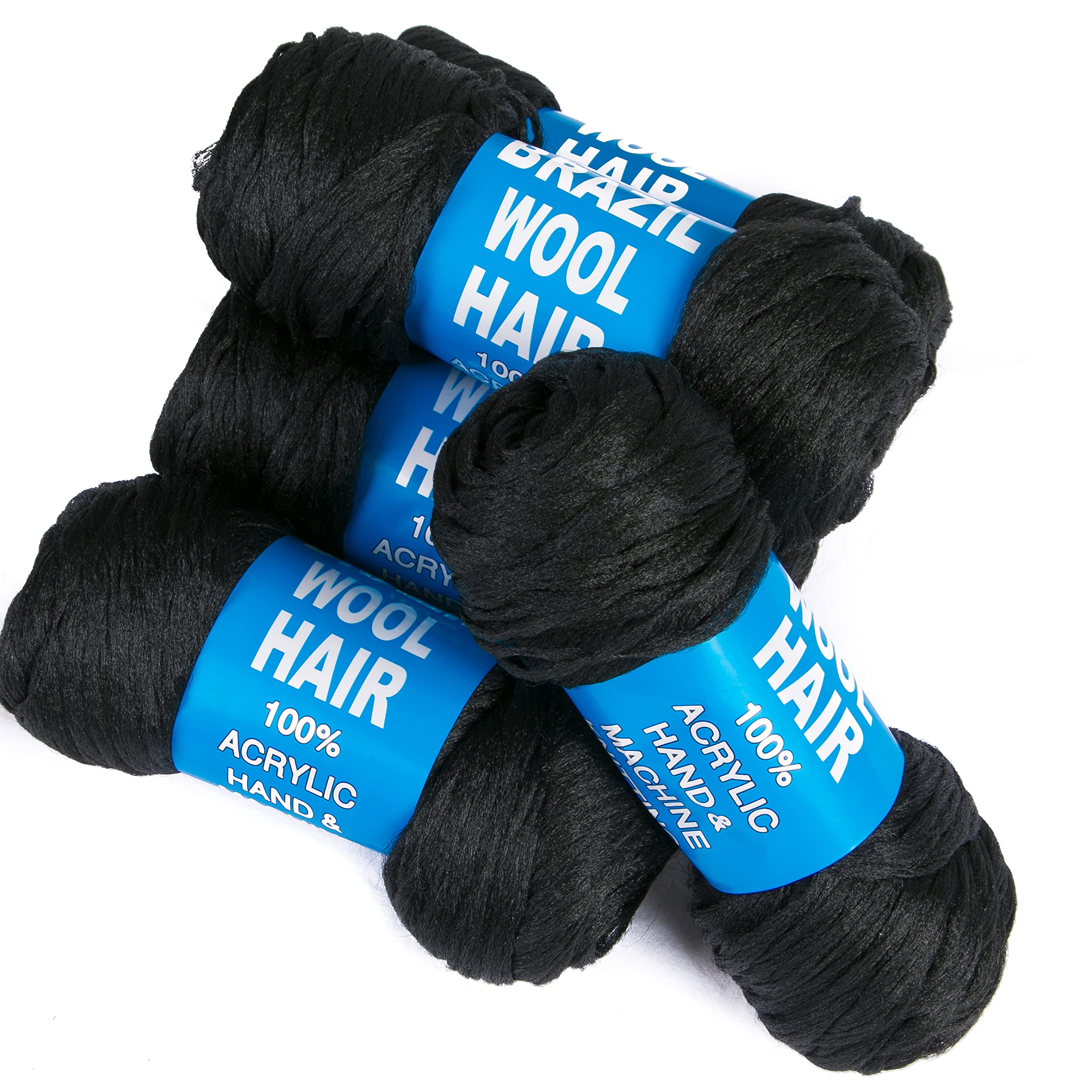 8Pcs Brazilian Yarn Wool Hair Arylic Yarn for Hair Crochet Braid Twist Warps Black Color