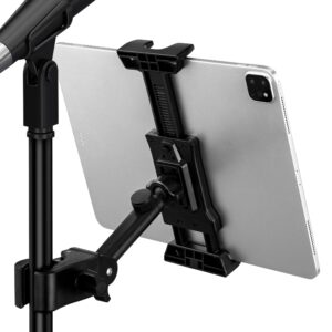 LZSIG Updated Tablet Mount Holder for Mic Stand, Adjustable Microphone Music Stand iPad iPhone Holder Stand, Compatible with Kindle, Android, All 4.7 to 13.5-inch Tablets & Smartphones (L)