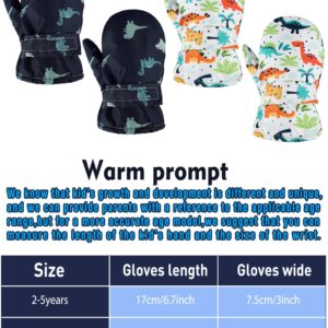 SATINIOR 2 Pairs Girls Waterproof Mittens Kids Snow Gloves Warm Thicken Ski Gloves for Winter Outdoor Activities(2-5 Years,Dinosaur Style)